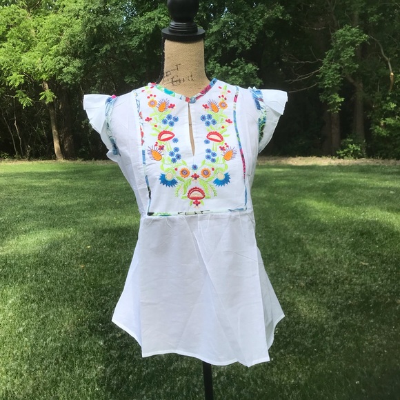 Just Funky | Tops | Just Funky White Summer Top With Ties Embroidered ...